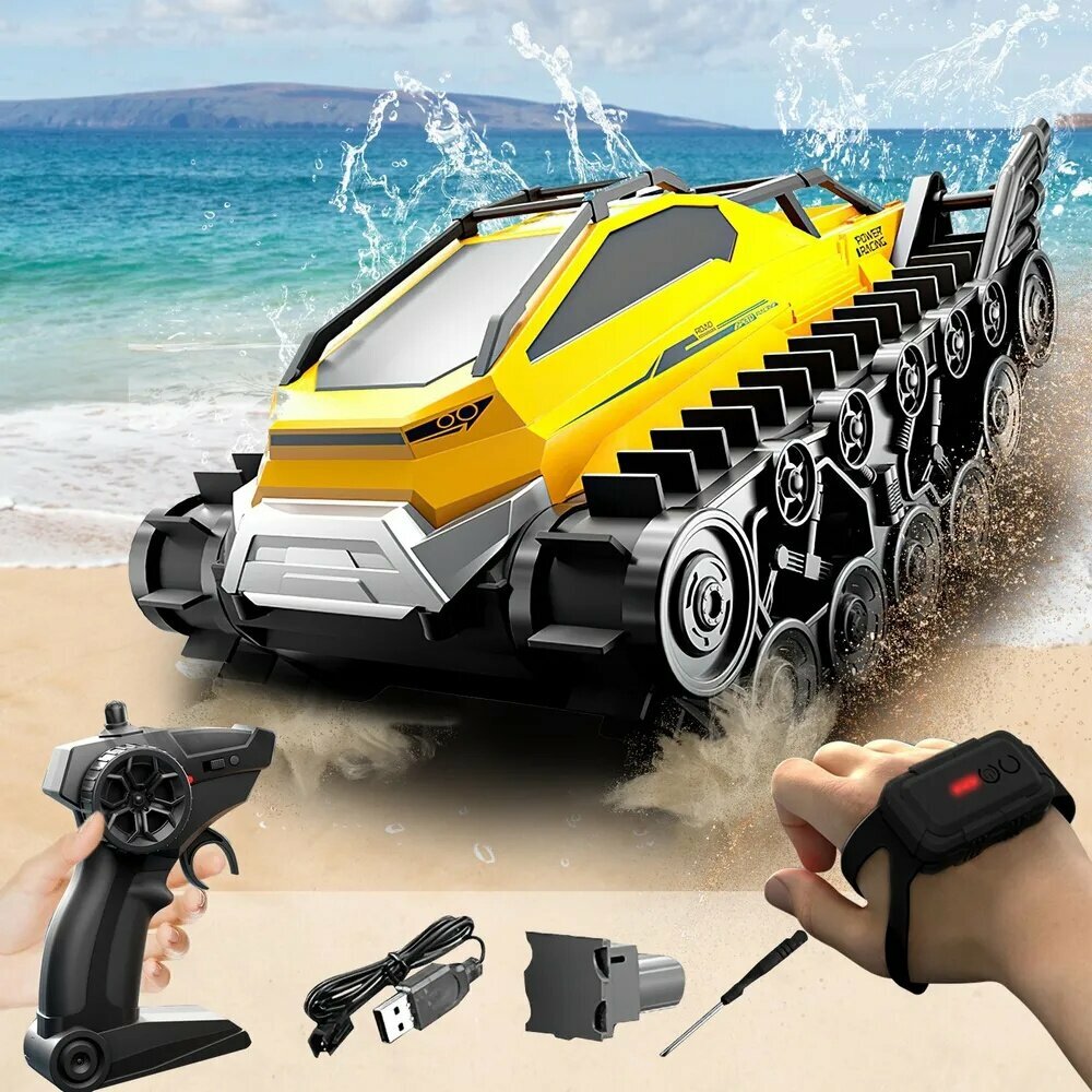 Машинка танк на радиоуправлении, Амфибия вездеход на гусенице, Можно управлять жестами