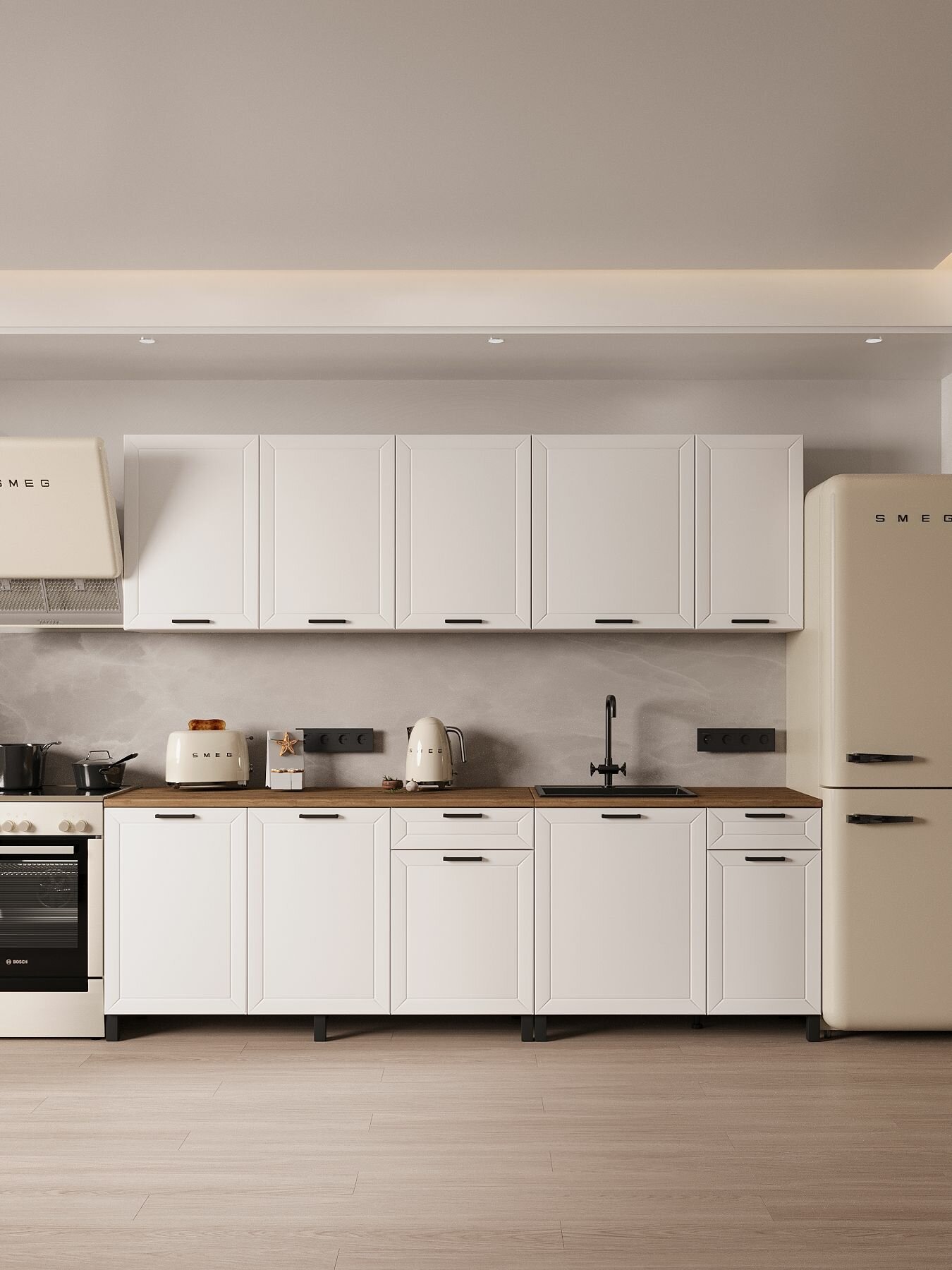 Кухонный гарнитур Мадрид 2,5м белый со столешницей