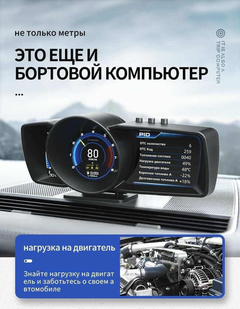 Автомобильный HUD OBD2 (русская версия) головной дисплей, многофункциональная приборная панель