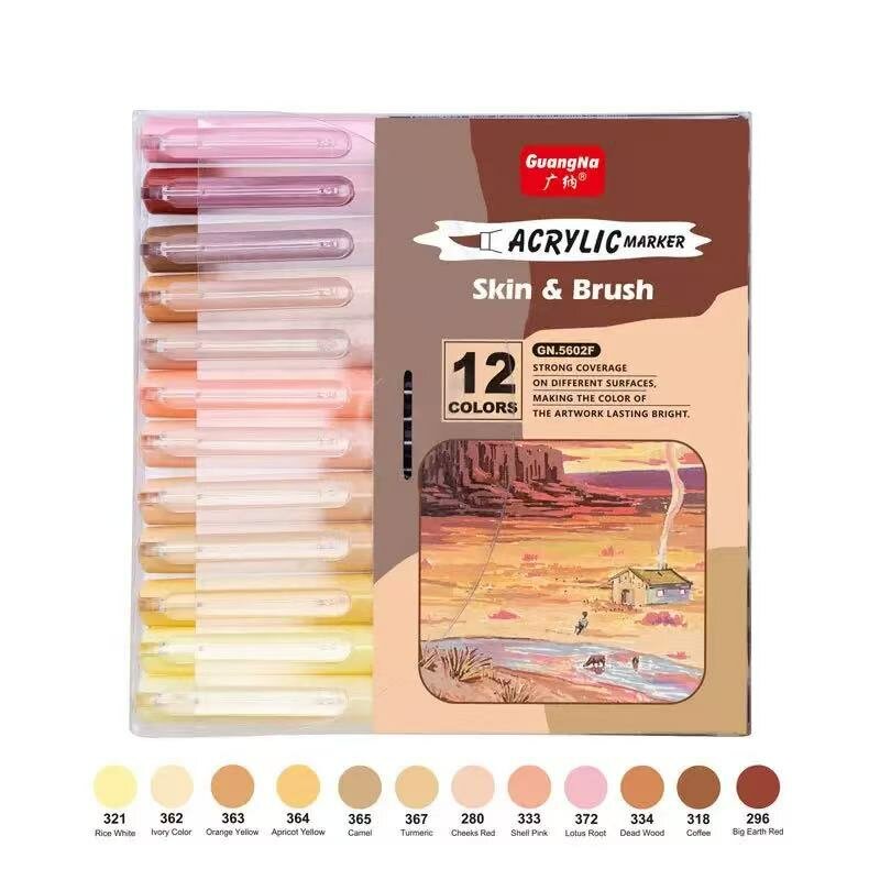Набор из 12 акриловых маркеров цвета кожи и макаронных цветов, художественные маркеры
