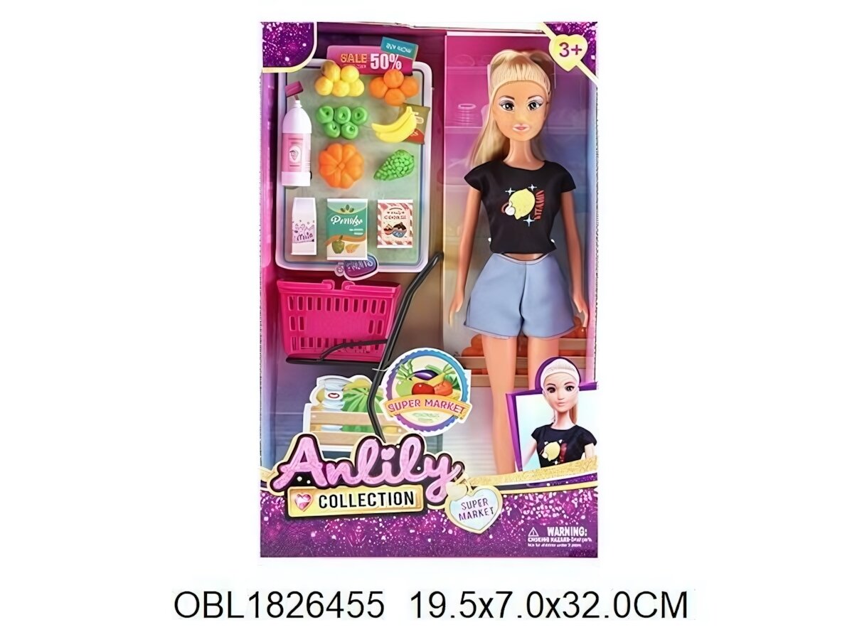 Кукла модельная с аксессуарами "Anily Collection", с тележкой и продуктами, для девочек от 3 лет, арт. 616982