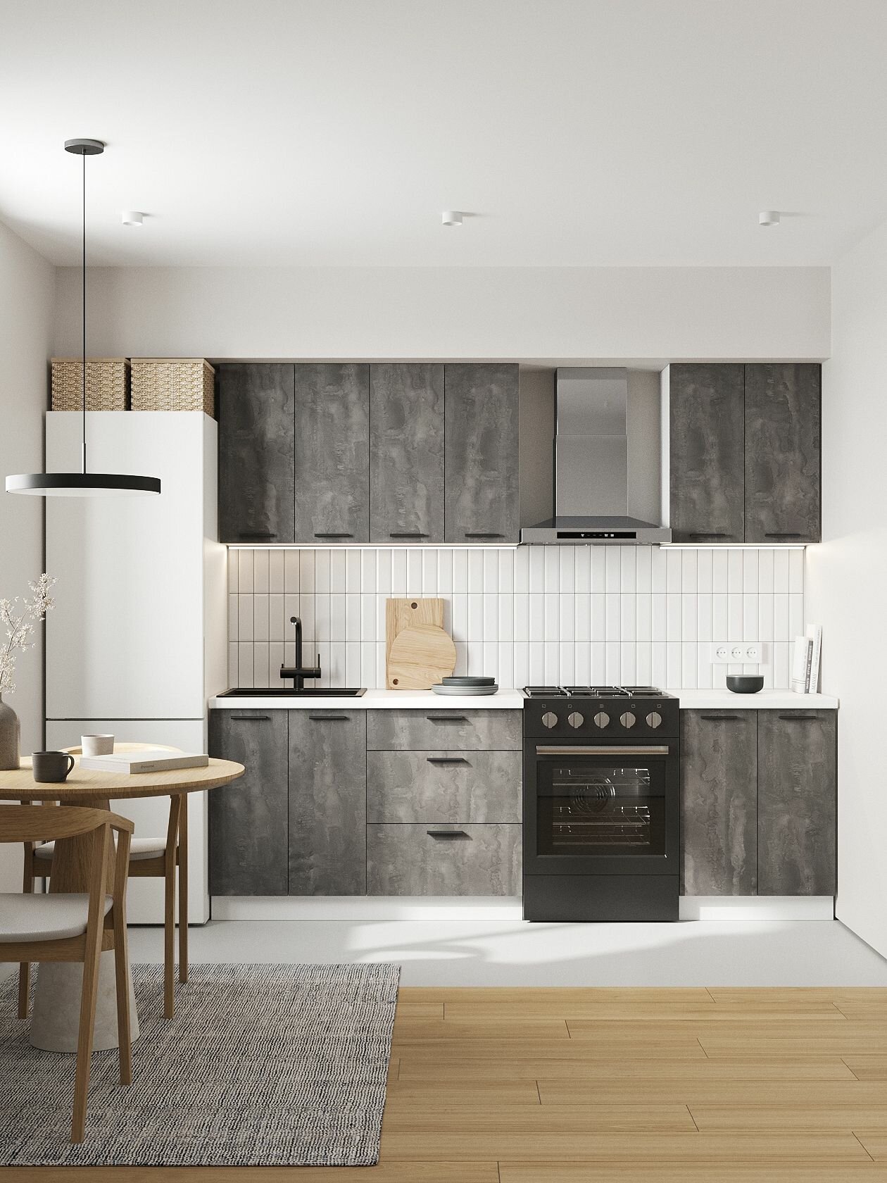 Кухонный гарнитур Урбан 1.8 м, мебель для дома и кухни, Белый / Камень темный