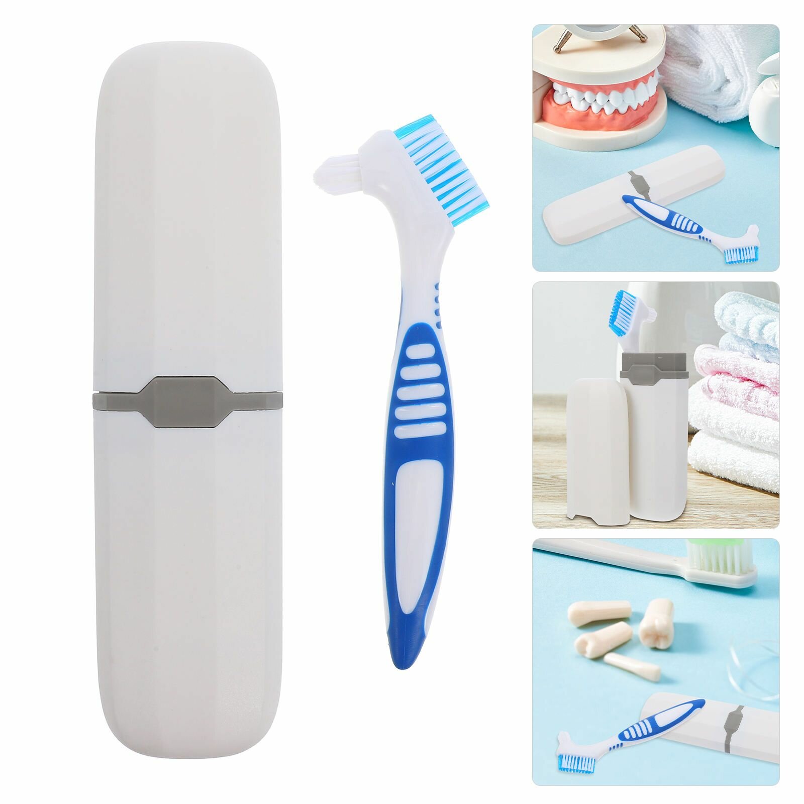 Набор для чистки зубных протезов в дорогу, щетка + защитный бокс, компактный travel-набор для свежести полости рта, уход за искусственными зубами в поездке