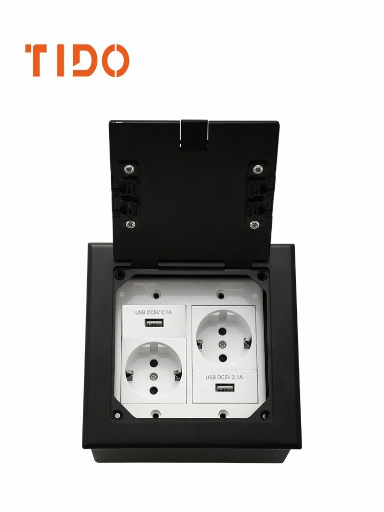 Лючок под розетки встраиваемый в пол ламинат плитку в пол 2 розетки +2 USB Цвет: черный