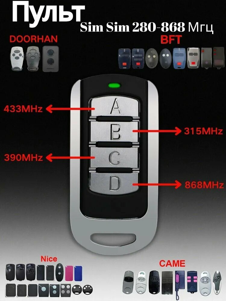 Пульт Sim Sim 280-868 Мгц универсальный многочастотный (для ворот, шлагбаума, роллет)