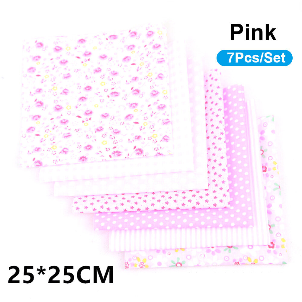 Набор тканей хлопковый для шитья и коврижки, DIY, assorted pattern, floral printed, patchwork, 7 штук в наборе, размер 250x250 мм, цвета: красный, желтый, синий, розовый, пурпурный, коричневый, темно-синий, черный, серый, зеленый (по выбору)