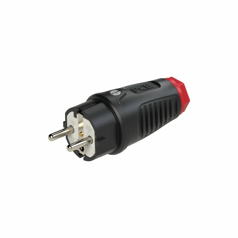 Кабельная вилка PCE 16А, 250V, 2P+E, IP54, корпус черный, маркер красный 0521-sr
