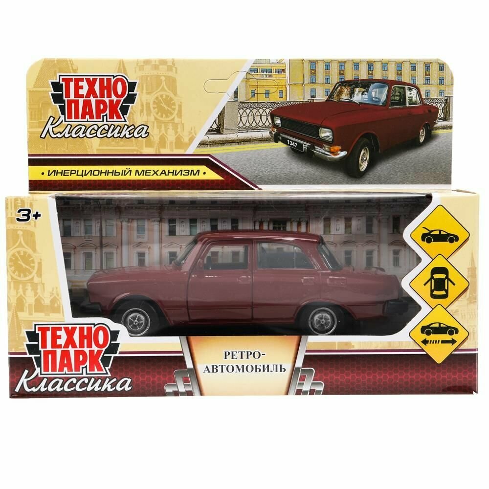 Машинка для мальчика Москвич 2140 ТМ Технопарк (12,5 см, двери и багажник открываются, инерционный, вишневый)