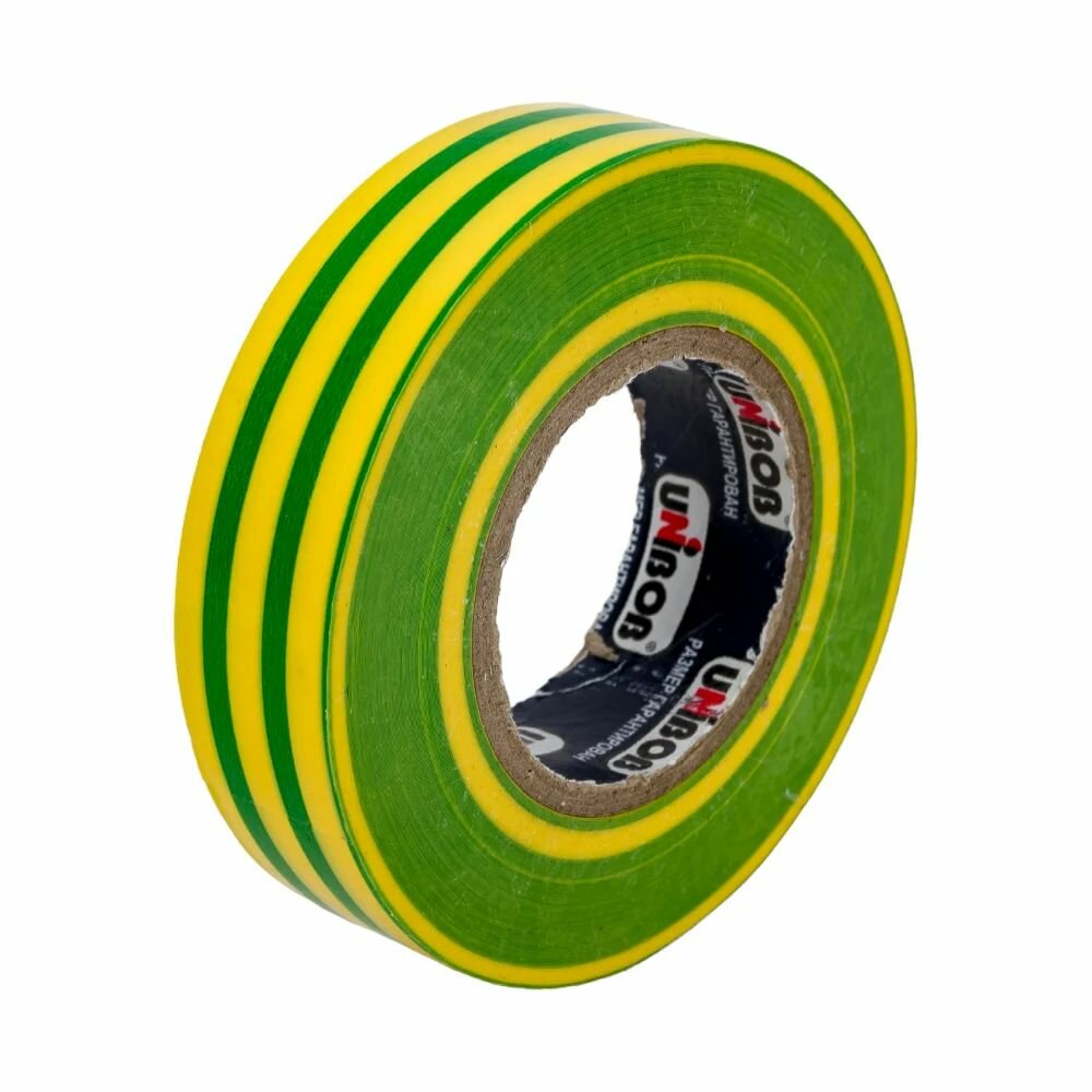 Изолента ПВХ UNIBOB 19 мм х 20 м, желто-зеленая 211759