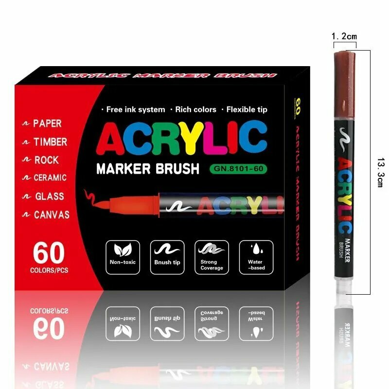 Набор маркеров Акриловый, толщина: 1 мм, 60 шт. для каллиграфии, для граффити