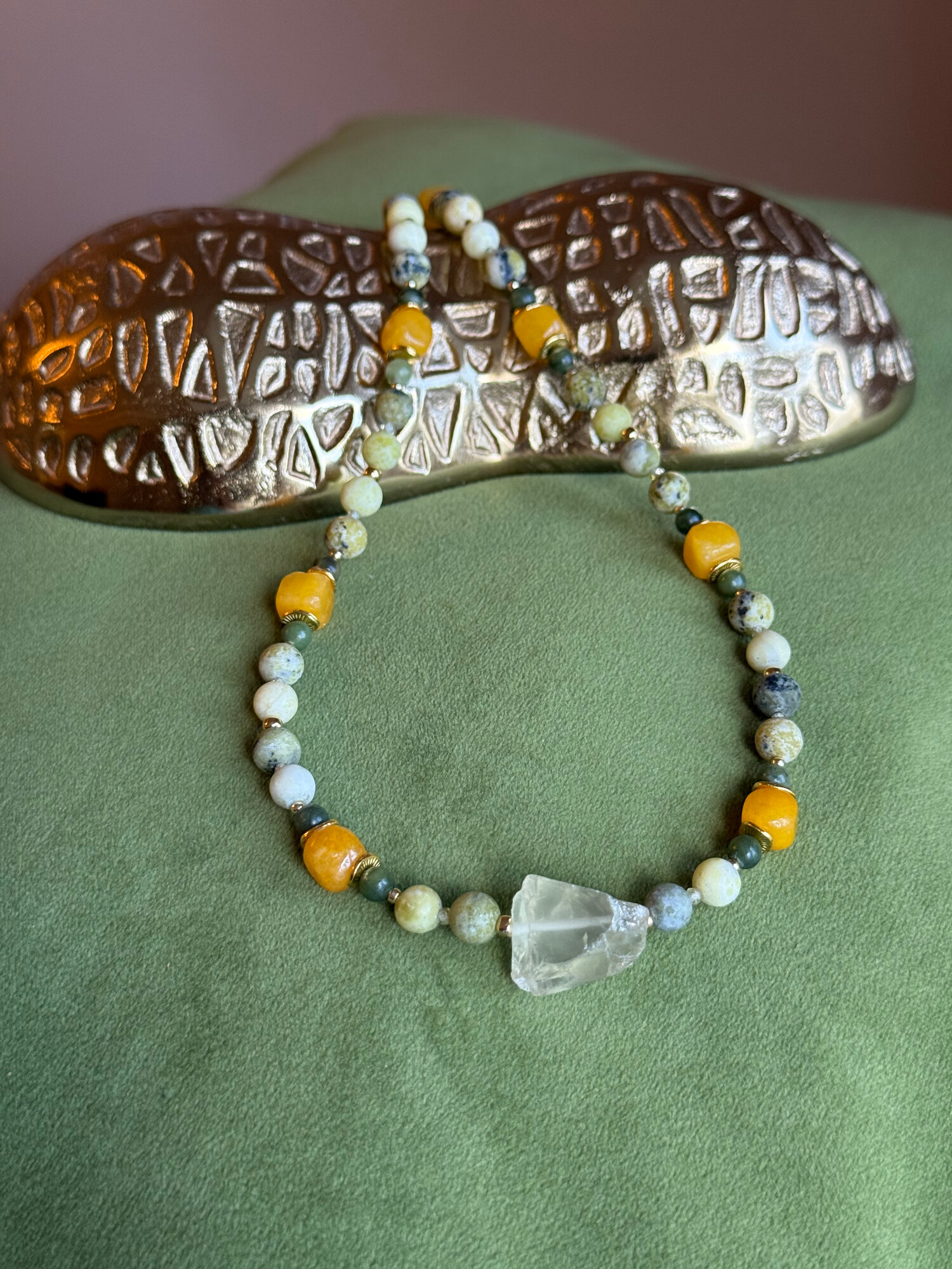 Колье, агат, бирюза, горный хрусталь