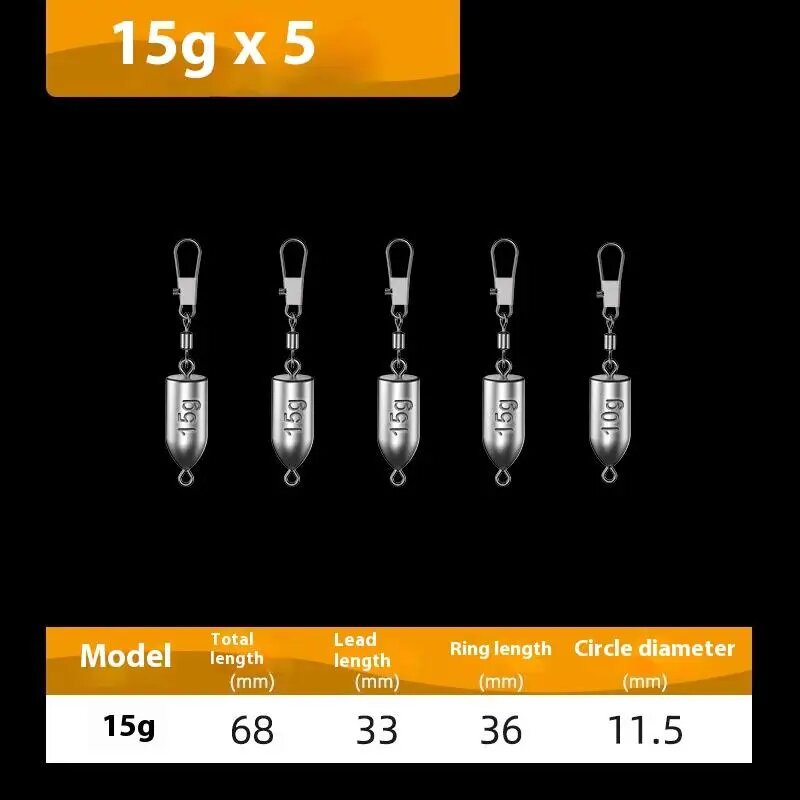 Свинцовые грузила 15g x 5, Total length: 68mm