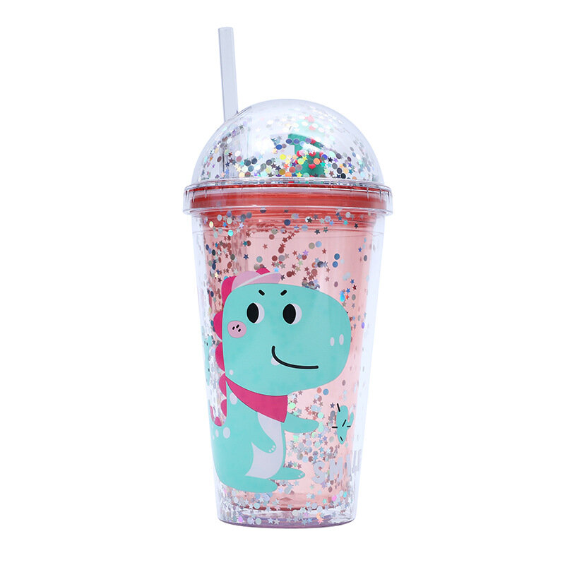 Картинка динозавра детский стакан с трубочкой 480 мл пластиковый стакан для детей красный цвет без BPA