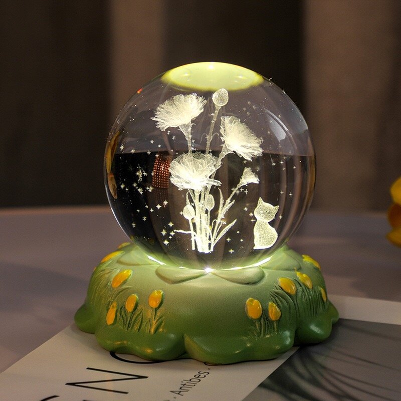 3D резной букет, светящийся кристальный шар, маленький ночник, декоративная фигурка с естественным светом8cm