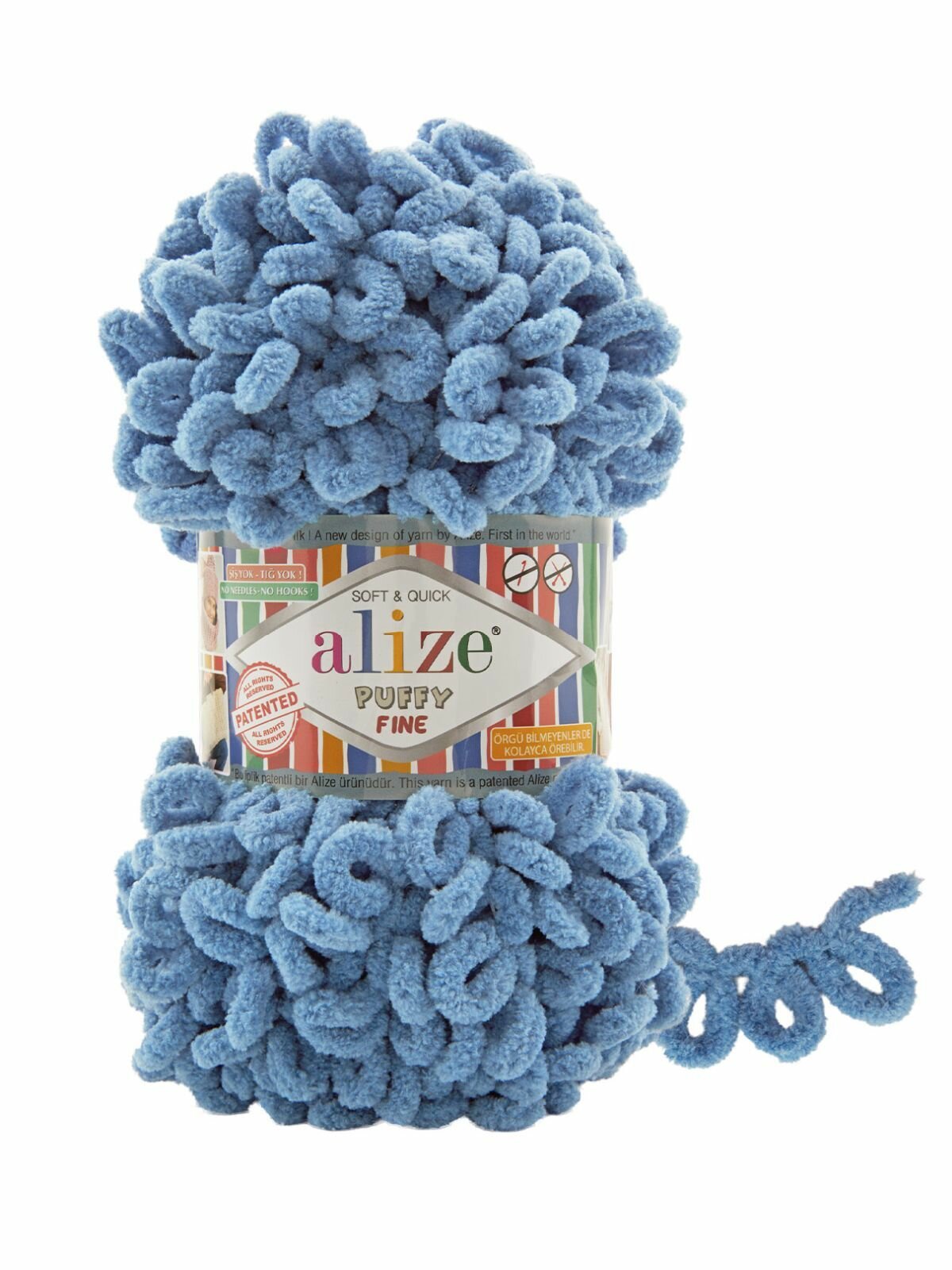 Пряжа PUFFY FINE (Alize), светлый джинс - 374, 100% микрополиэстер, 5 мотков, 100 г, 14 м.