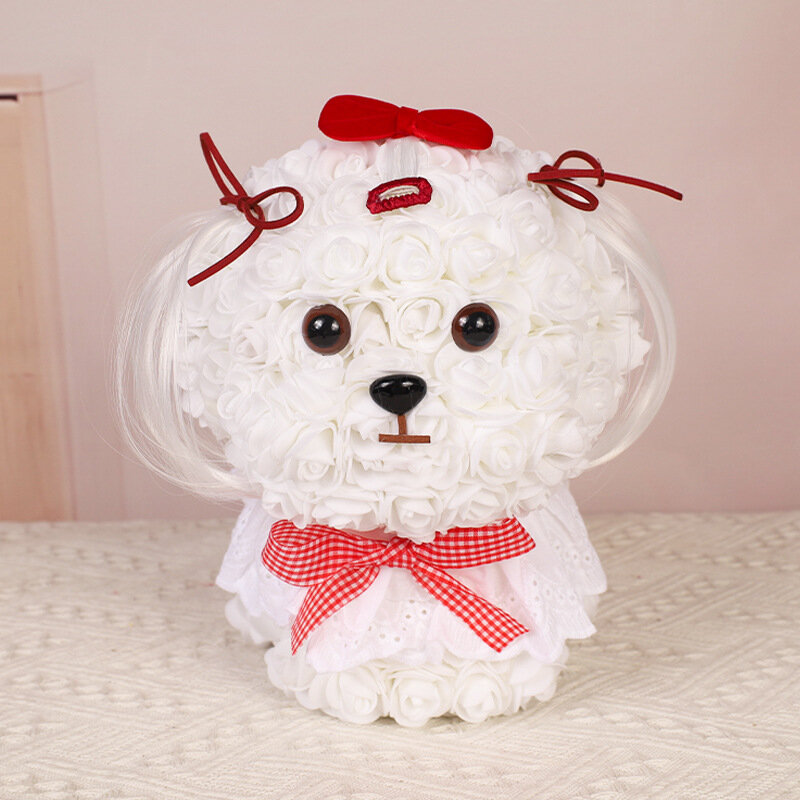Мальтийский щенок, вечный цветок, плюшевая игрушка, подарок на выпускной, праздничный милый подарок на день рождения для девочек с чувством изысканности