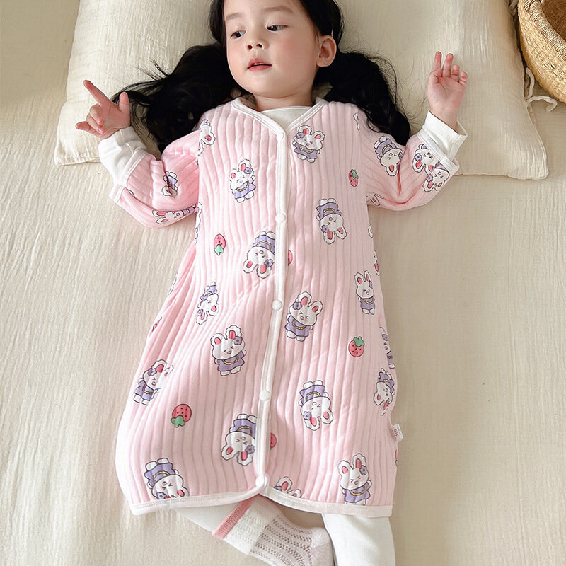 Детский спальный мешок весна и осень, чистый хлопок, тонкий хлопок, пижамы для мальчиков и девочек, кардиган, анти-ударное одеяло, защитник живота ребенка