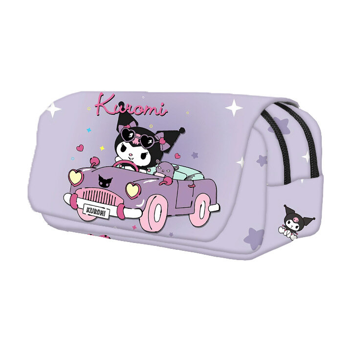 Двухслойный флип-футляр для ручек Kuromi, корейский стиль, модный принт, большая емкость, канцелярская коробка для студентов, оптовая продажа, горячий товар