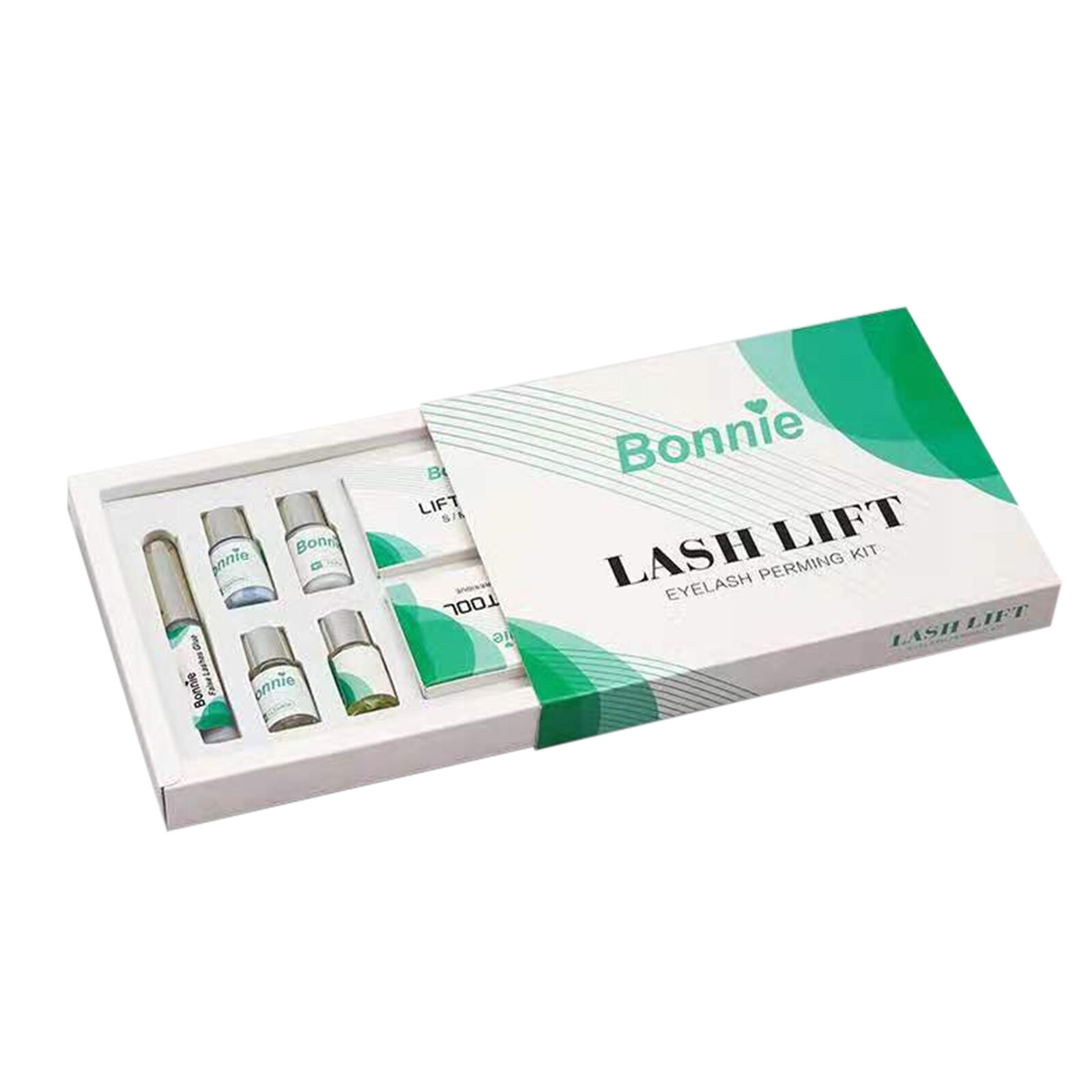 Kit для завивки ресниц Eyelash Perm Kit для салона, полупостоянная завивка, Professional Semi-Permanent Curling, размер упаковки 16*12*2.5cm, вес 116g, в комплект входят 1*8ml Клей, 1*Лосьон для завивки, 1*Увлажняющий лосьон, 1*Очиститель, 1*Фиксирующий