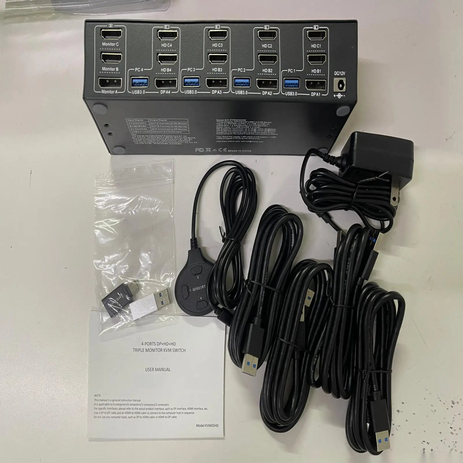 AIMOS KVM-переключатель 3 монитора 4 компьютера 403DH-2H1D, EU Power Adapter