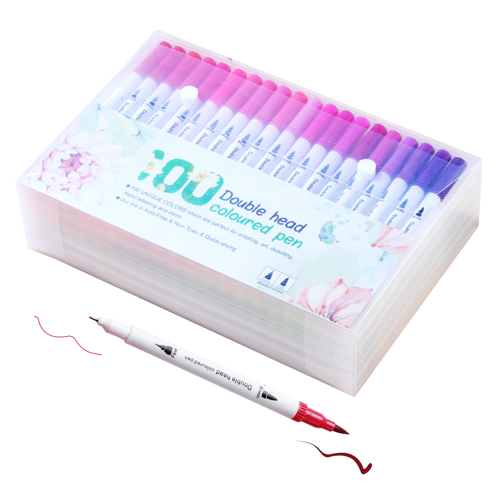 100 Colors Dual Tips Brush Pens Art Markers Brush and Fine Point Colored Pen for Children Adults Artists Drawing Coloring Books Calligraphy Writing Journaling Planner Hand Lettering, 12/24/36/48/60/80/100 Colors Optional, Brush Tip 1-2mm, Fine Tip 0.4mm,