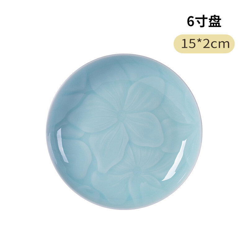 Длинная тарелка из целадона, креативная костяная тарелка, домашняя тарелка на 6 персон, керамическая тарелка в китайском и западном стиле, оптовая посуда для отелей 8inch