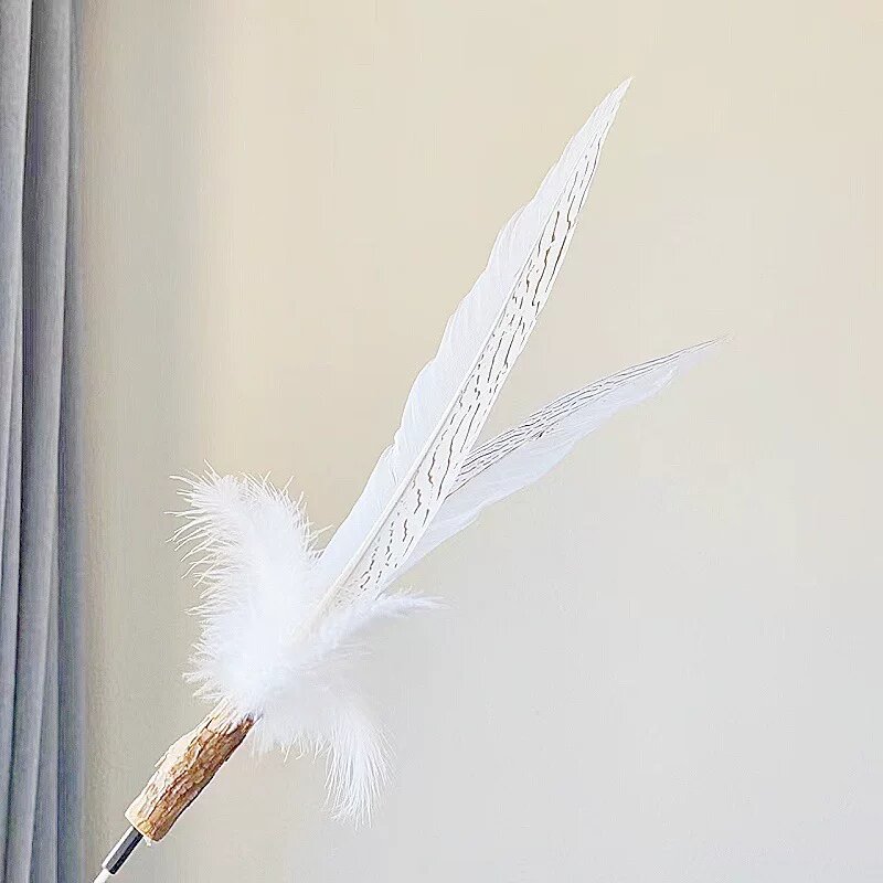 Длинная игрушка-дразнилка для кошек с перьями фазана/клубничными перьями, дразнилка-удочка с колокольчиком, сменная