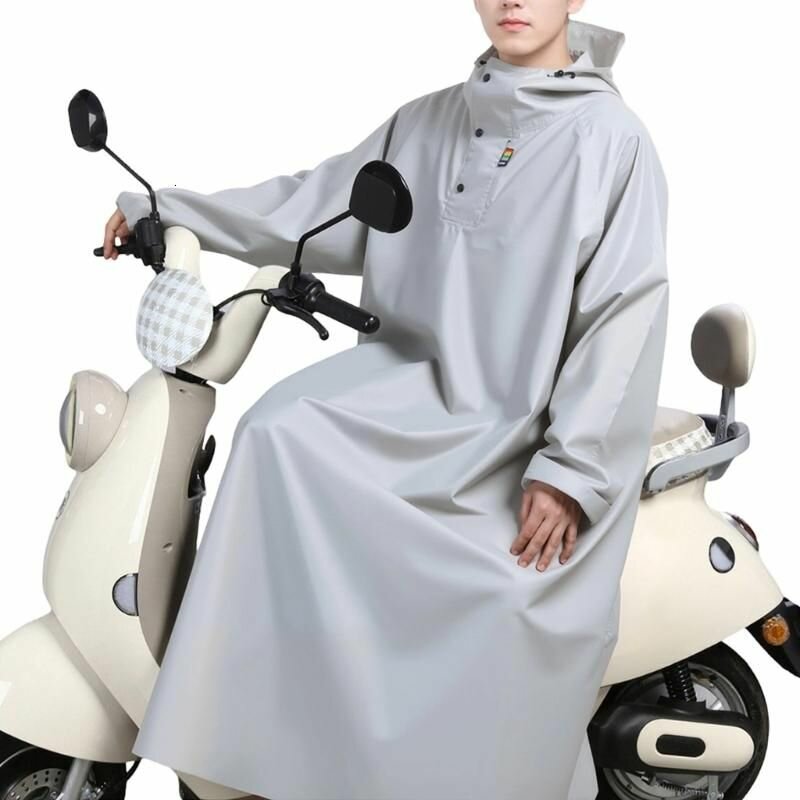 Водонепроницаемый дождевик с капюшоном для мотоцикла и электровелосипеда, Ледяной серый - XXL