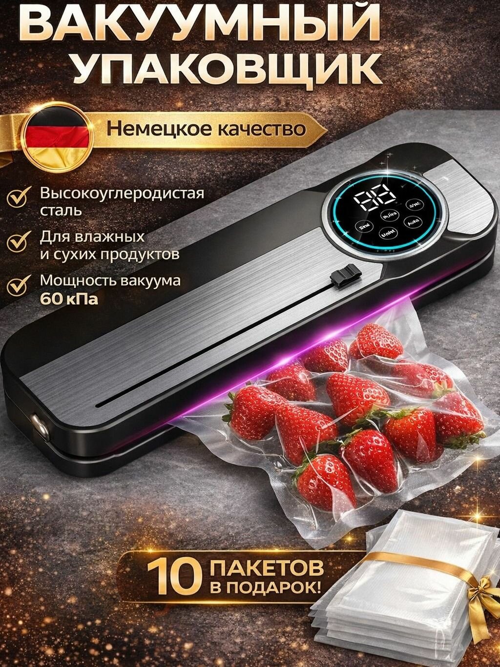 Вакууматор для продуктов с резаком, вакуумный упаковщик；75kpa