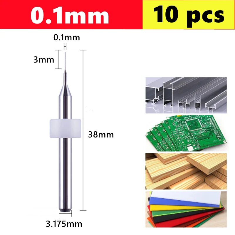 Сверла карбидные JWXZ 0,1-3,0 мм 10pcs 0.1mm