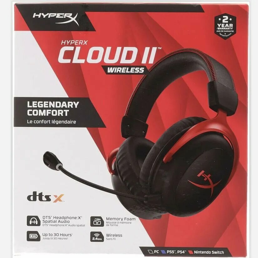 HyperX Наушники с микрофоном, Радиоканал, 3.5 мм x2, красный