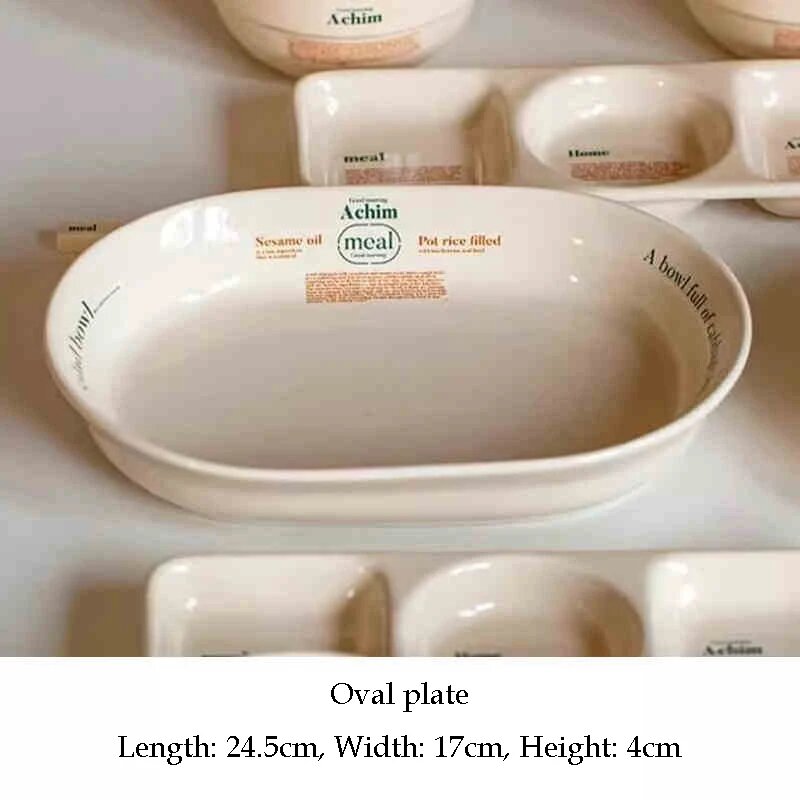 Набор керамических тарелок, кремовые, корейский принт, 3 штуки E