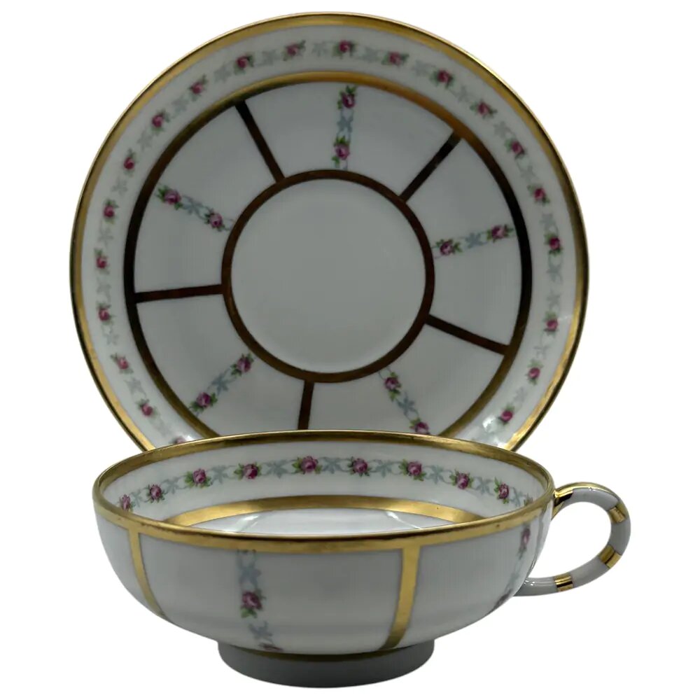 Чайная пара "Petite Fleur", 150 мл, фарфор, 1920-1930 гг, F. Legrand & Cie, Лимож, Франция