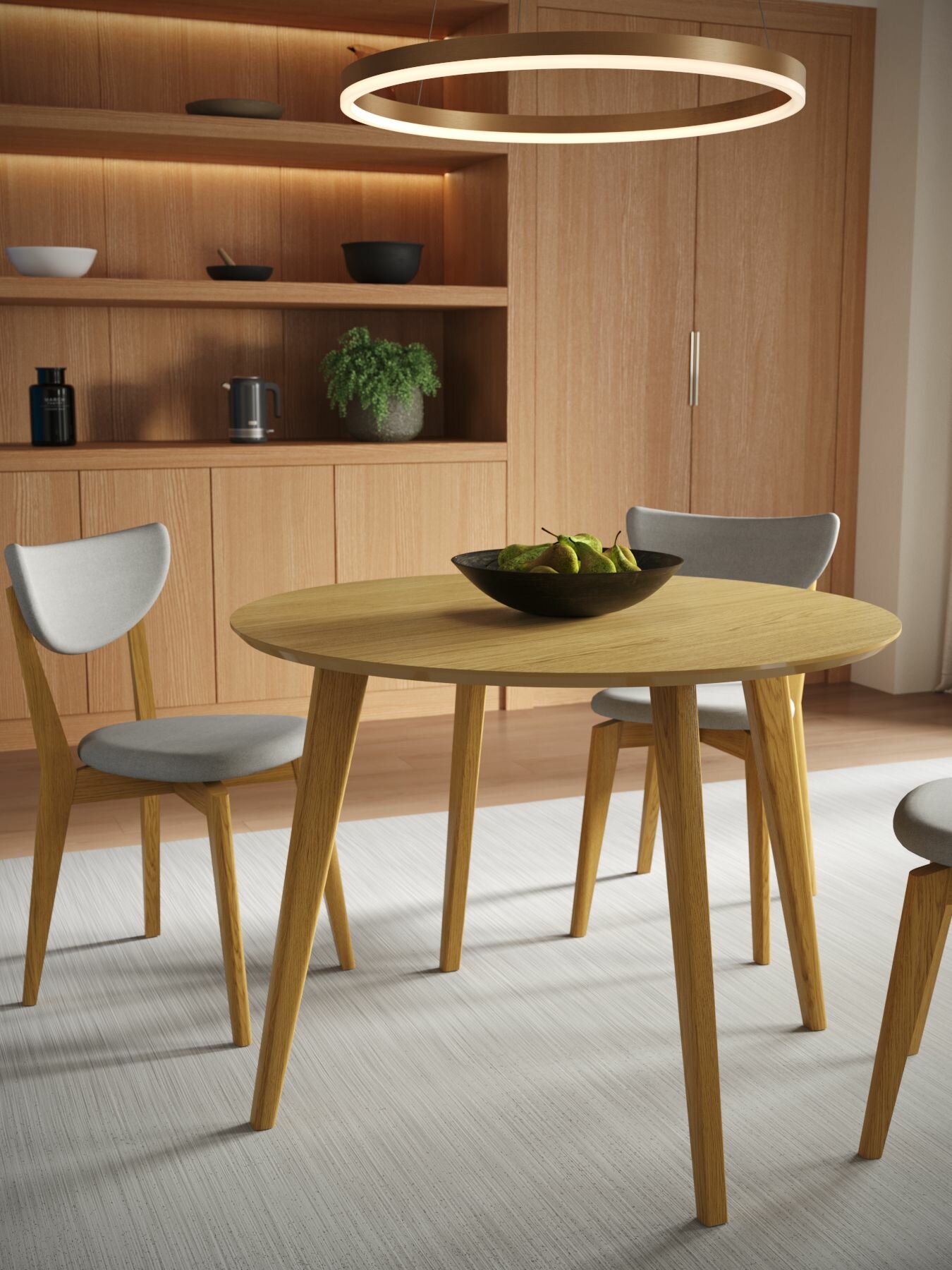 Стол круглый кухонный деревянный, 90 см, цвет "Натуральный дуб",