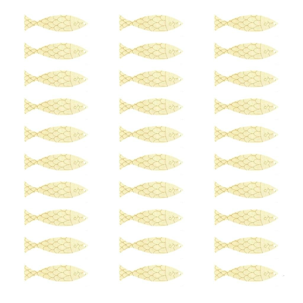 Набор из 30 деревянных рыбок для поделок, 5