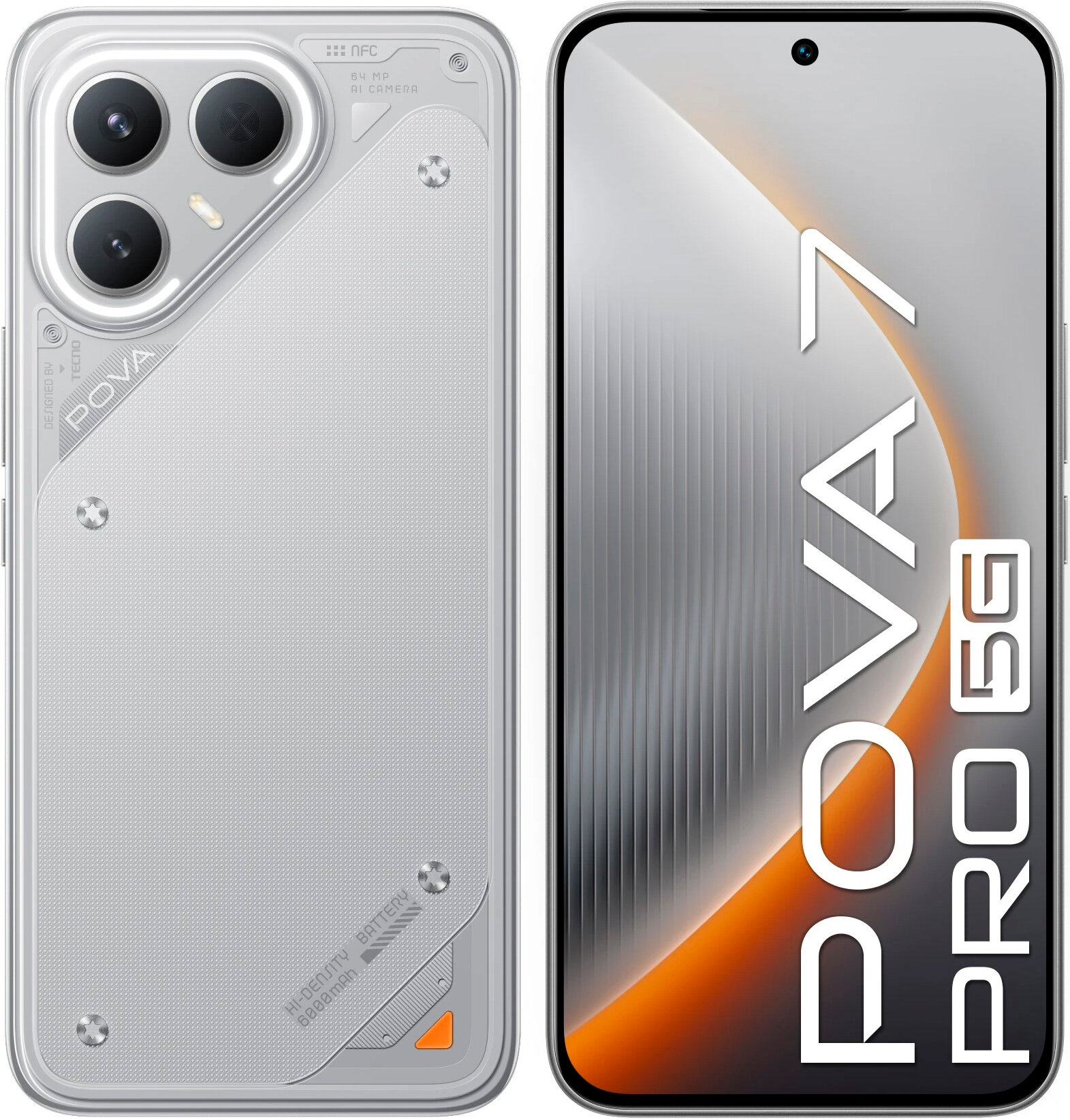 Смартфон Tecno POVA 7 Pro 5G 8/256 Гб серый, 2 SIM, OLED, 2720x1224, камера 64+8 Мп, NFC, 5G, 4G, GPS, 6000 мА*ч