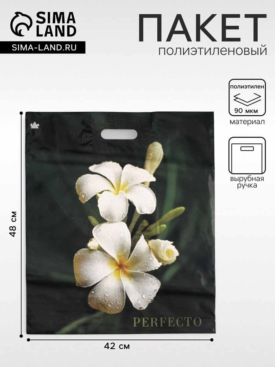 Пакет "Перфекто плюмерия", полиэтиленовый с вырубной ручкой, 90 мкм 42x48 см, 25 шт.