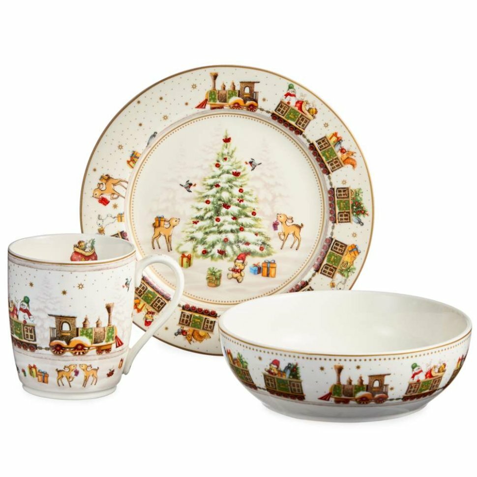 Детский набор 3 предмета (салатник 800 мл, тарелка 19 см, кружка 400 мл) LEFARD "С новым годом" / 385410