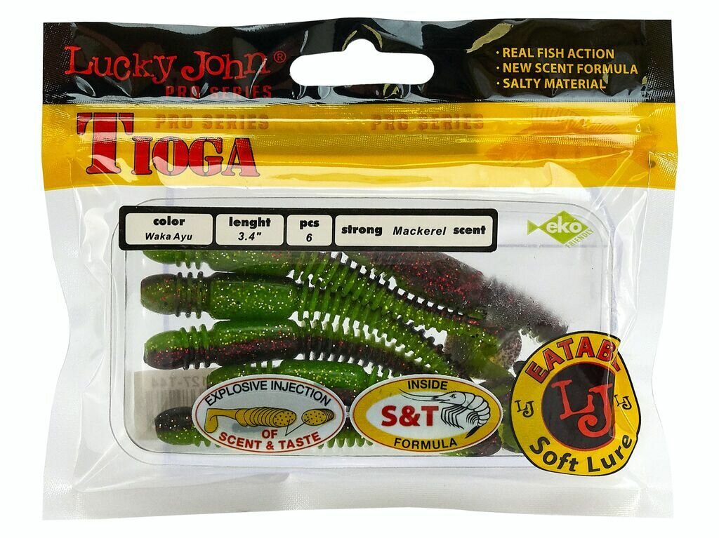Виброхвосты "съедобные" Lucky John Pro Series TIOGA 3.4in (8,64 см), цвет T44, 6 шт. / силиконовые приманки для рыбалки
