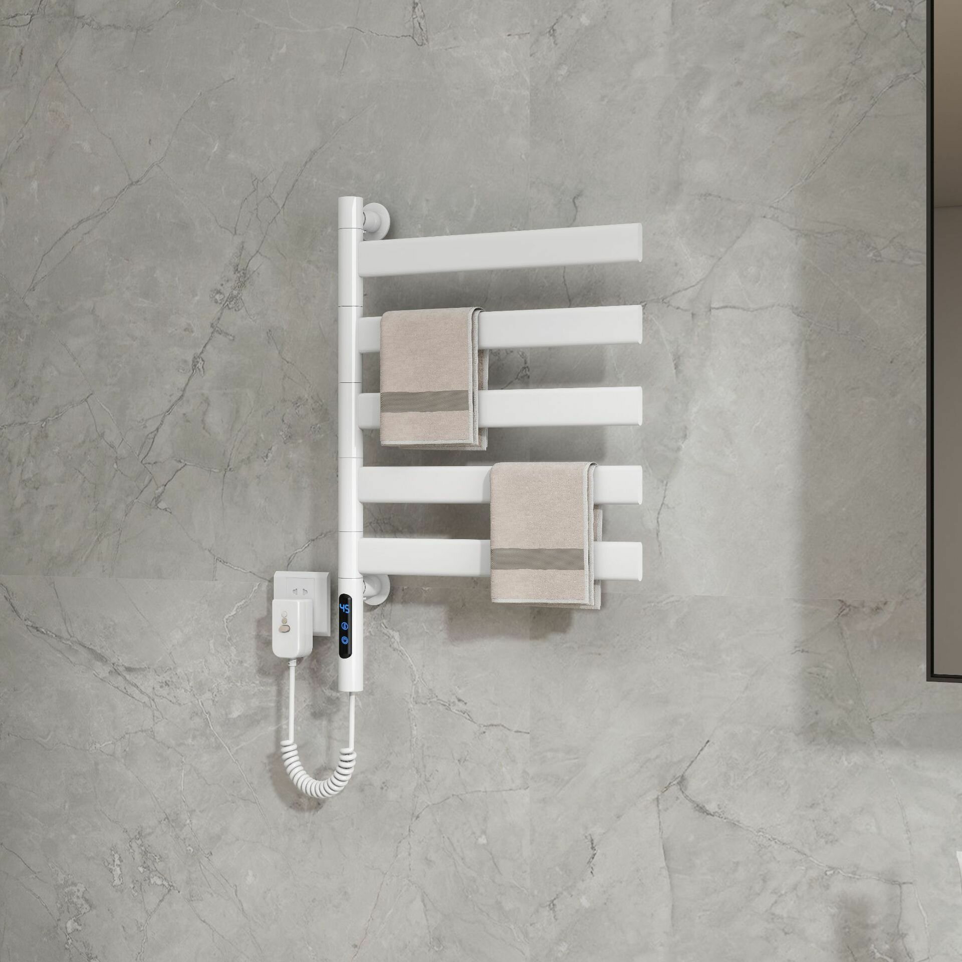 Космический алюминиевый умный электрический подогреваемый полотенцесушитель с постоянной температурой, вращающаяся стойка для хранения из нержавеющей стали без сверления