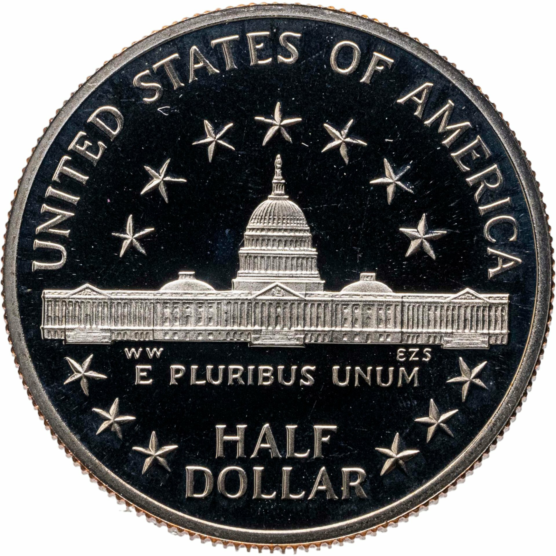 США 50 центов 1/2 доллара, half dollar 1989 "200 лет Конгрессу США", Медь, в сохранности Proof