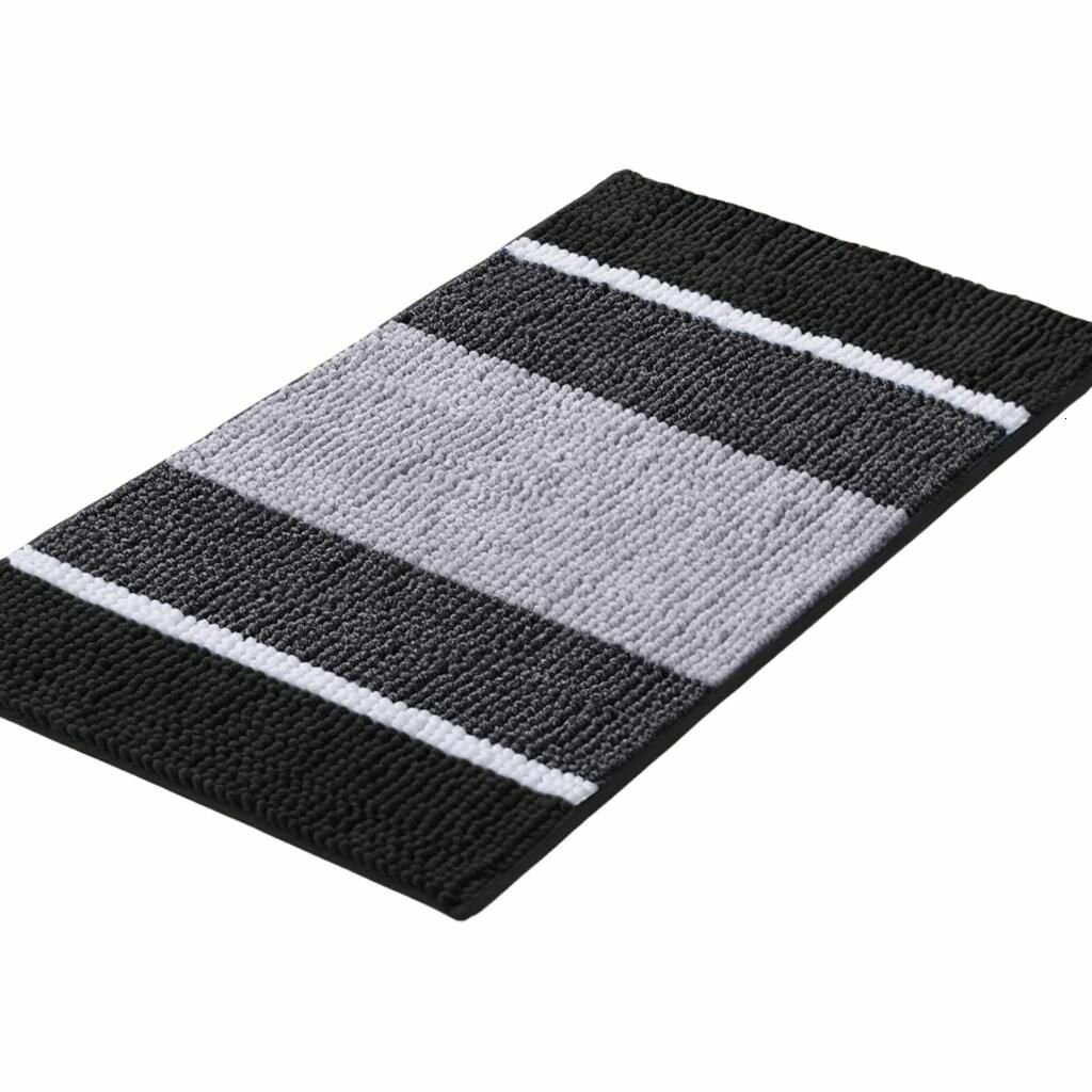 Двухцветный катионный коврик из синели для спальни, полосатый ковер для ванной-500 мм x 800 мм-черный