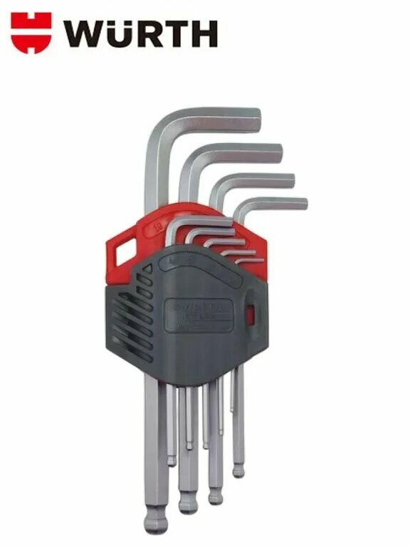 Wurth Набор шестигранных ключей 9 предметов (1.5-10 мм), длинные, с шаровой головкой, сталь S2