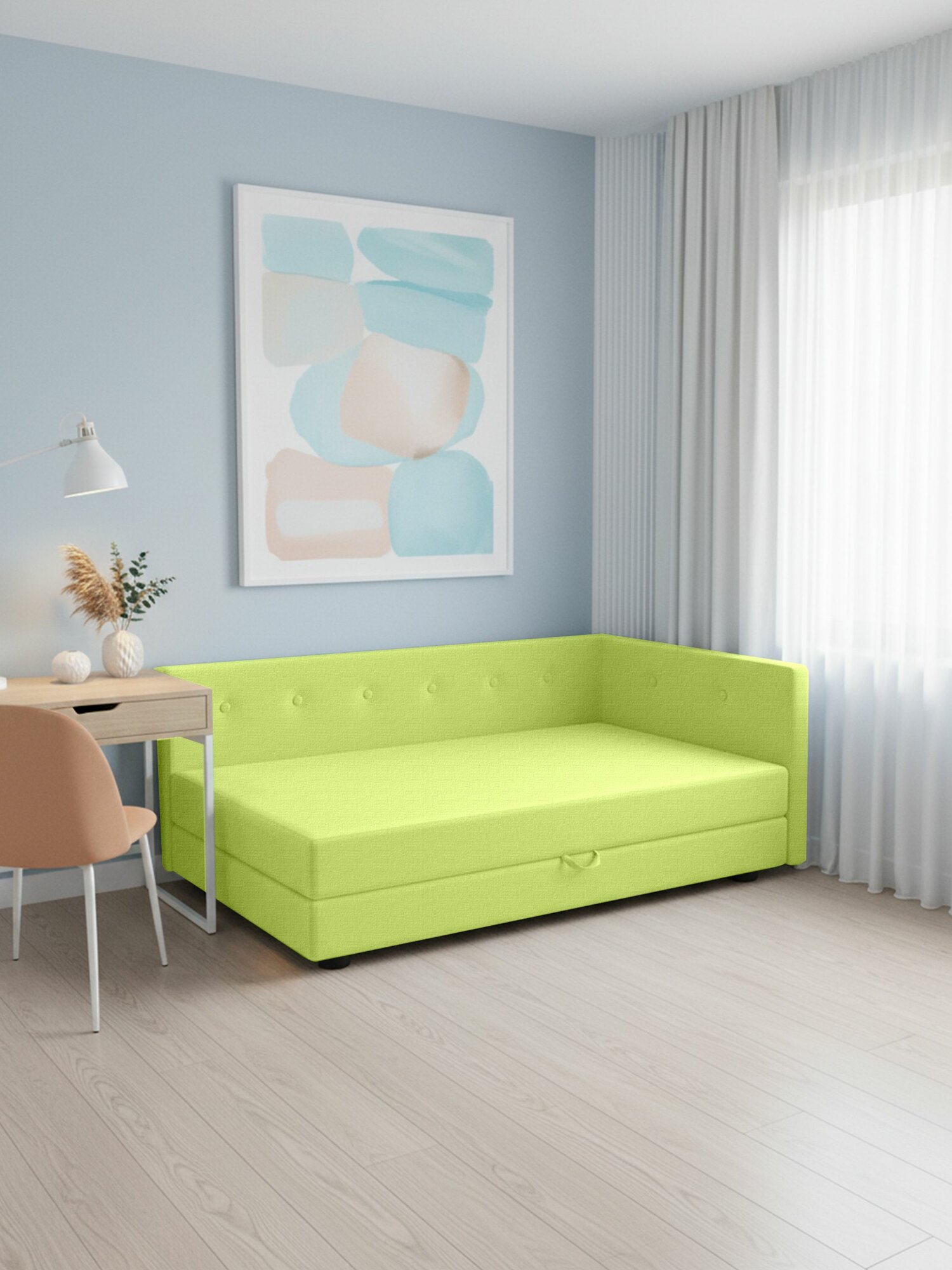 Тахта Лира Справа фокус- мебельная фабрика 100х210х76 см рогожка желто-зеленый