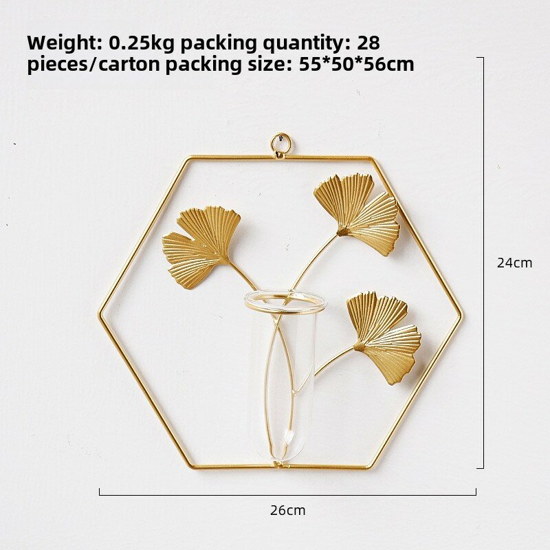 Ваза из кованого железа Ins Style Wall-mounted hexagonal hydroponic flower device-gold для гостиной стены дома украшение