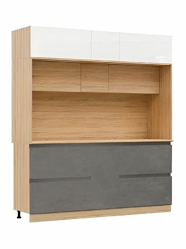 Кухня Карина ЛДСП. Центральная секция 200 см. Белый глянец/Бетон темный, Дуб сонома