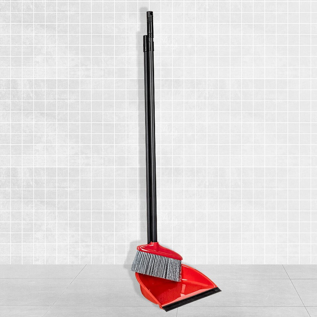 Набор для уборки "Rimo ленивка" щетка для пола и складной совок с кромкой, 2 предмета, красный