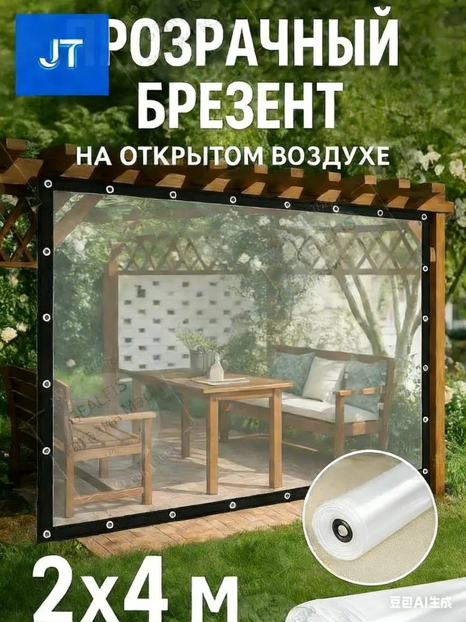 Прозрачный брезент 2x4 м с люверсами - прочная укрывная пленка для защиты от дождя, УФ-лучей и грязи Для стройки, пикников, беседок и парников