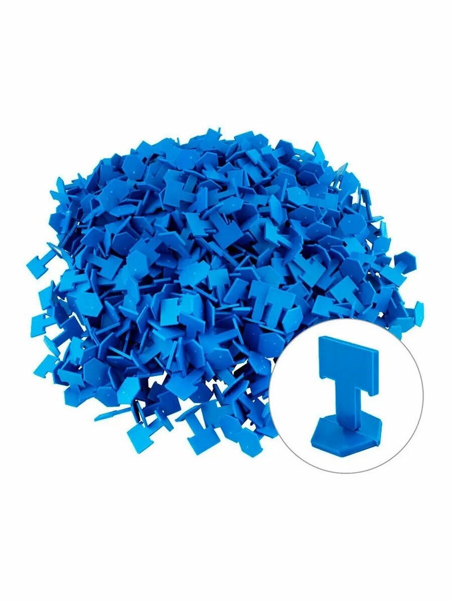 Зажим Biber 55636, для плитки, пластик, 2 мм, 500 штук, цвет синий