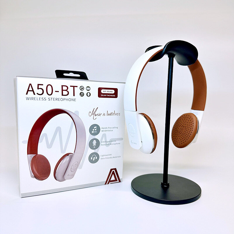 Винтажные бежевые беспроводные наушники Bluetooth для спорта, длительный срок службы батареи, удобная посадка